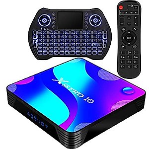 Android TV Box 11.0, Smart TV Box RK3318 2GB 16GB Support 2.4G 5.8G WiFi Bluetooth 4.1 with Mini Backlit Keyboard Ethernet LAN 3D 4K Video Android Box Set Top TV Box