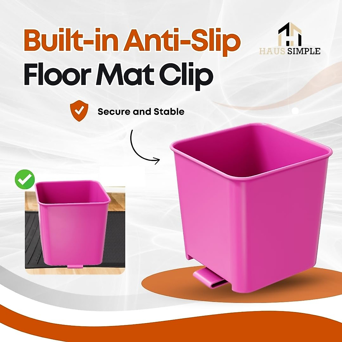 HAUSSIMPLE Car Trash Can Waterproof Vehicle Garbage Bin, Leakproof Anti Slip Floor Mat Clip Trash Bag Holder for Car, Truck, SUV, Van Portable Auto Trash Container with Stability Clips (Pink, Large)