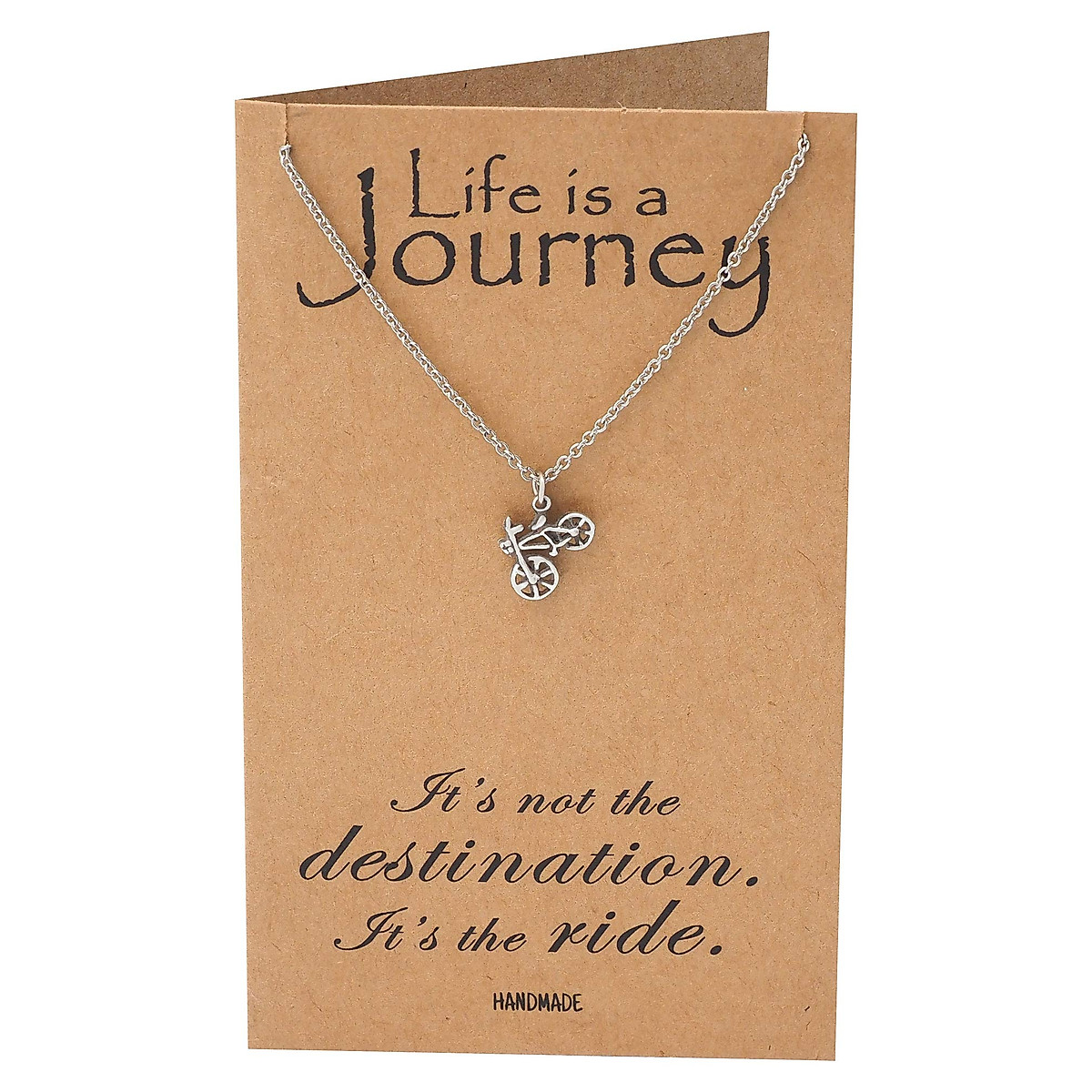 quan jewelry Mini Bicycle Necklace, Journey Traveler Pendant Charm, Gifts for Cyclists & Wanderlust, Minimal Dainty Necklaces, Fitness Jewelry with Quote Card