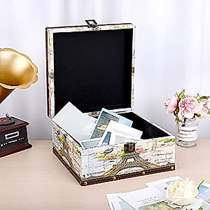 ELLDOO Treasure Chest Box with Latch, Wooden + PU Leather Storage Decorative Box for Jewelry Trinkets Collections, Antique Keepsakes box for Girls Women Gifts, Large