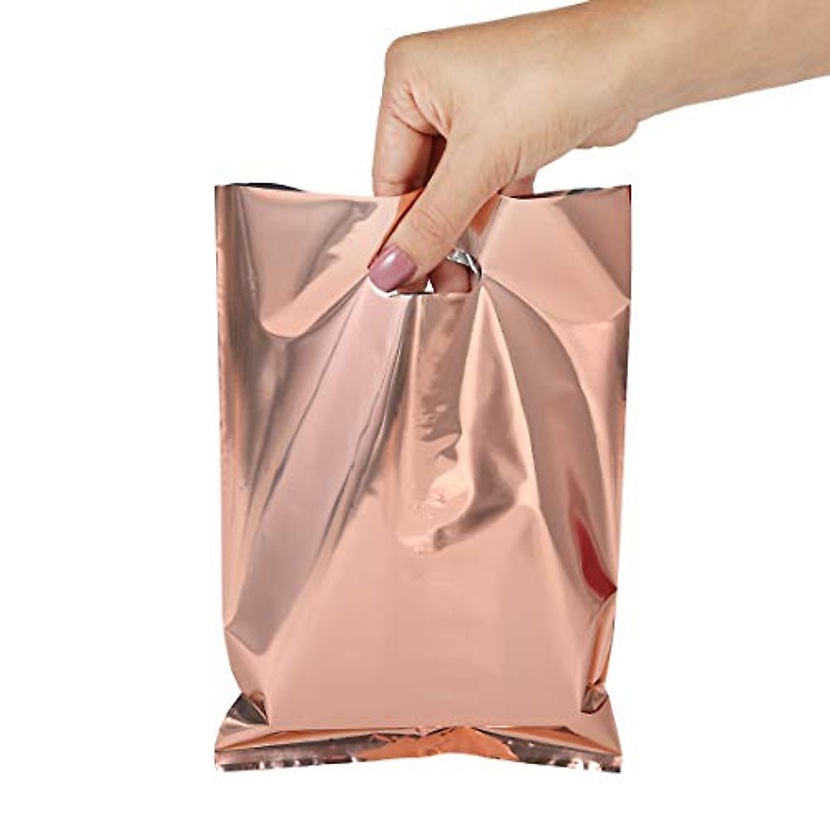 UNIQOOO 60 Metallic Foil Rose Gold Wedding Favor Bags, Party Treat Bags Bulk, Gift Candy Cookie Buffet Bags, Great for Wedding, Baby Shower, Birthday Party, Events, Celebrations - 9 3/4” x 6 1/2
