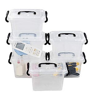 Kiddream Set of 6 Clear Plastic Latching Box, Storage Bin with Lid, F