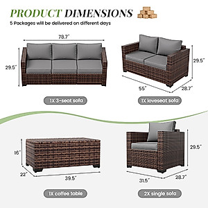 Amopatio Outdoor Patio Furniture Sets, 8 Pieces Outdoor Wicker Patio-Furniture, Outdoor Sectional Patio Set with Storage Table, Patio Conversation Set for Proch Garden Deck (Grey)