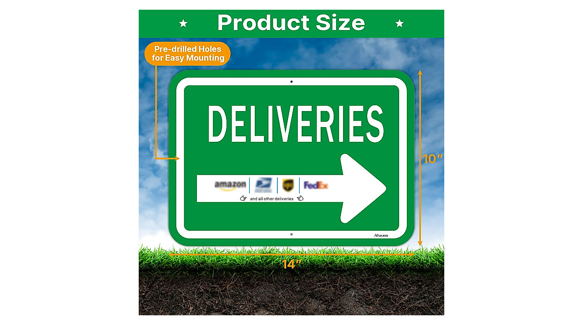Right Arrow Sign for Package Deliveries - 10" x 14"