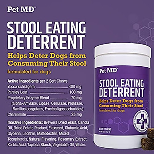 Pet MD Stool Eating Deterrent - Prevent Dog from Eating Poop - Coprophagia Aversion with Enzymes, Herbs, & Prebiotics for Digestive Support & Fresh Breath - Stop Stool Eating Chews - 60 ct