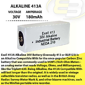 Exell Battery 413A 30V NEDA 210 Alkaline Battery Fits Replaces Gooch & Housego OL Series 730-Ge Detector, VOM's, Triplett 630, 20F20, 210, 413, 413A, 523, 8123, A413, B123, BA 305/U, BLR-123, BLR123