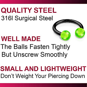 bodyjewellery 2pcs 16g 5/16 Horseshoe Ring Septum Catilage Hoop Nose Lip Tragus Forward Helix Black Anodized Acrylic Ball - Dark Green