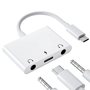 USB C to 3.5mm Headphone Adapter,3 in 1 Dual Headphone Audio Jack Splitter with PD Fast Charging Port for Samsung Galaxy S22 S21 S20 S10 S9,2018 iPad Pro,Google Pixel 4,HTC,Huawei etc (White)