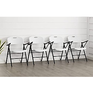 Living and More Plastic Folding Chair with Armrest, Light Weight Folding Chair, 350 Pound Capacity, White, 4pc Pack