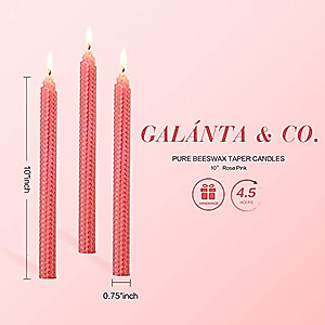 100% Pure Beeswax Handmade Taper Candles (Rose Pink) - 10 Inch Smokeless Dripless Pair - Natural Subtle Honey Smell - Elegant Honeycomb Design — by Galánta & Co.