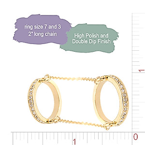 Spinningdaisy Crystal Double Layer with Chain Knuckle Ring (Gold Plated)
