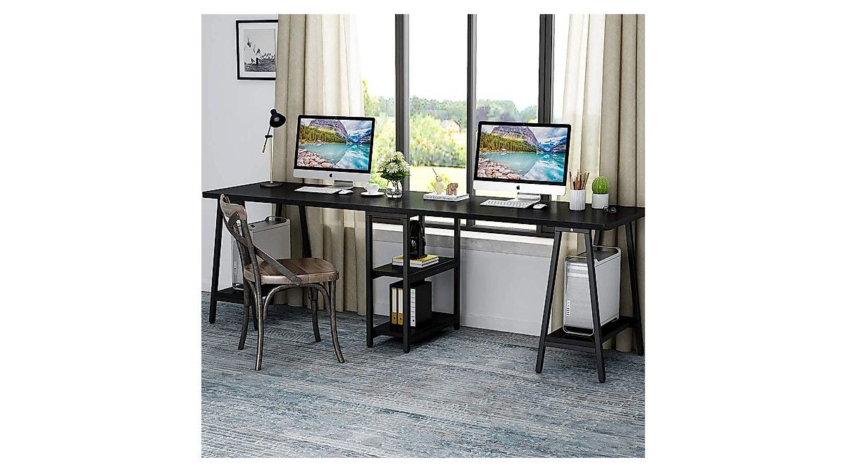 Tribesigns Double Computer Desk 94.5 Inch for Home Office and Gaming