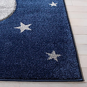 SAFAVIEH Carousel Kids Collection 5'3" Square Navy/Grey CRK195N Koala Hug Non-Shedding Nursery Playroom Area Rug