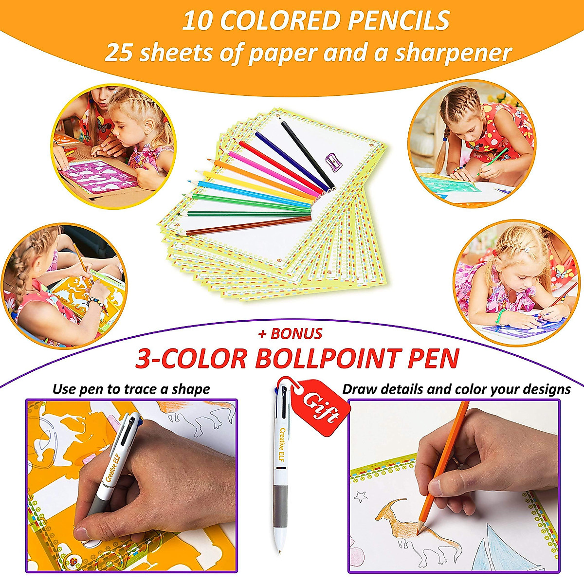 54 Pcs Drawing Stencils Set for Kids, Arts and Crafts Set for Girls & Boys, Christmas & Birthday Gifts for Kids 4 5 6 7 8 9+ Year Old Creative Travel Activity & Supplies for Children