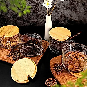 LUECMO Vintage Coffee Tea Cups [4 Pack], 14 oz Glass Tea Coffee Mugs, Clear Embossed Glass Cups for Cappuccino, Latte,Cereal, Yogurt, Beverage (2 sunflower + 2 raindrops)