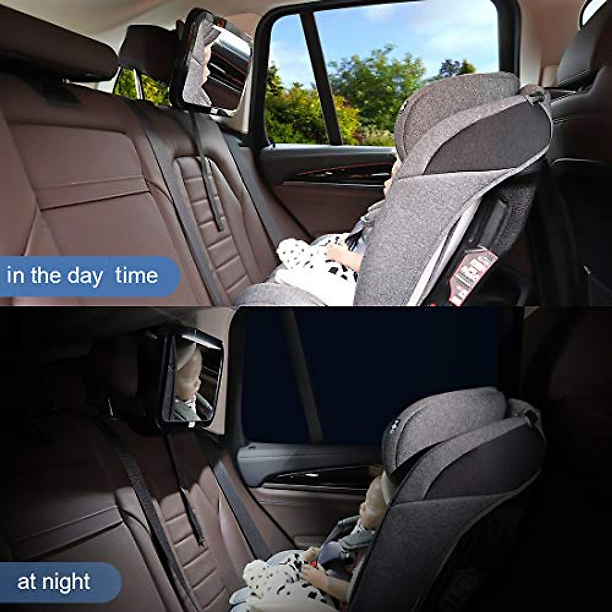 Baby Car Mirror with Light Innokids Dual Mode LED Lighting by Remote Control Clear View of Infant in Rear Facing Back Seat While Night Driving (Black)