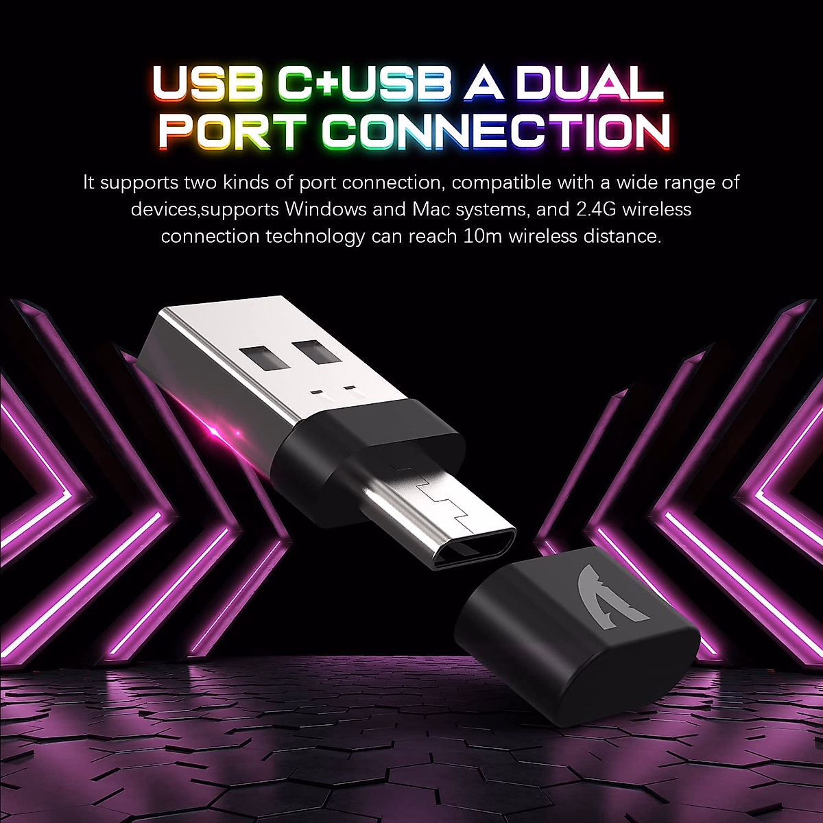 A.jAZZ Wireless Gaming Keyboard and Mouse Combo,Full Size 12 RGB Chroma Backlit Keyboard,Rechargeable 4200mAh Mechanical Feel USB/Type-C Dual Receiver Silent Mice,for PC,Mac,Laptop,PS4,Xbox,Black