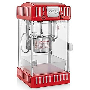 Olde Midway Retro-Style Popcorn Machine with 2.5-Ounce Kettle, Vintage Tabletop Popper, Red