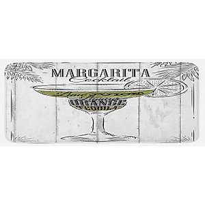 Ambesonne Cocktail Kitchen Mat, Ingredients of Margarita Sketch Lime Juice Liqueur Orange and Tequila, Plush Decorative Kitchen Mat with Non Slip Backing, 47" X 19", Grey White Apple Green