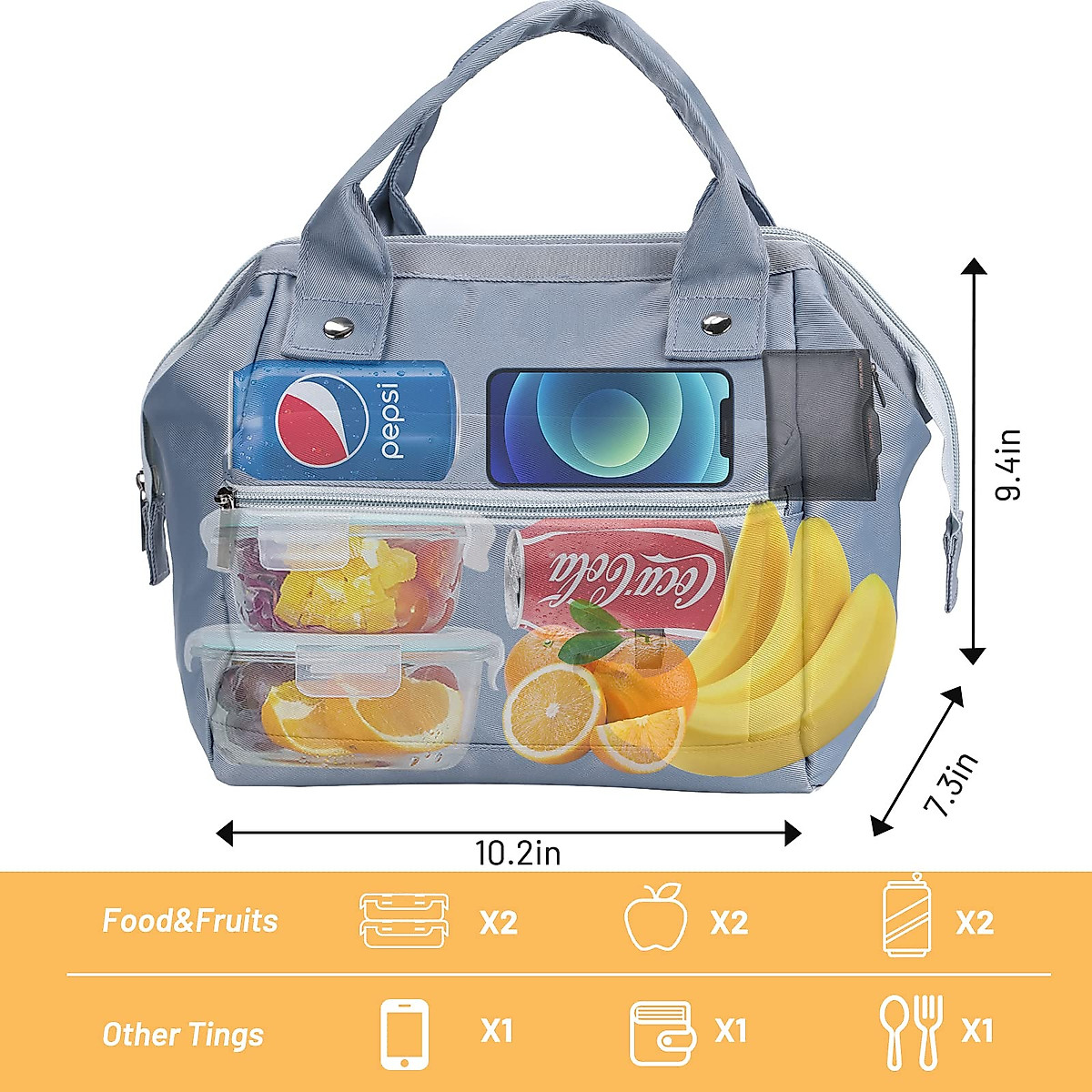 Charcy Lunch Bag for Women, Large Lunch Box for Men Heavy Duty, Reusable Lunch Tote for Work - Blue - Upgrated