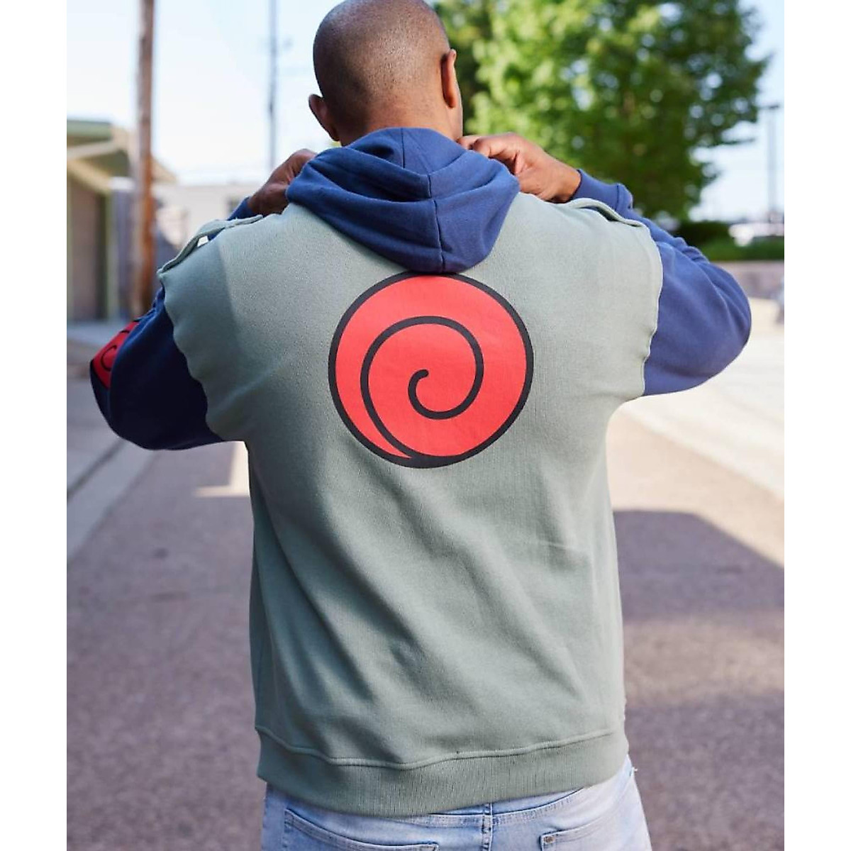 Ripple Junction Naruto Shippuden Men's Full Zip Up Hooded Sweatshirt Kakashi Hatake Anime Zippered Fleece Hoodie Olive XL