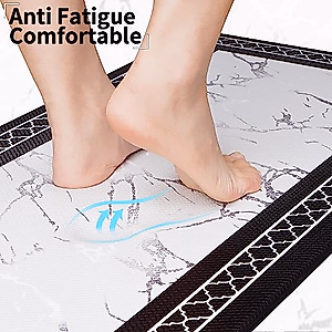 ASPMIZ Marble Kitchen Rugs Non Slip, Silver White Marble Kitchen Mats Cushioned Anti Fatigue, PVC Waterproof Leather Kitchen Rug Modern, Floor Comfort Mat for Kitchen Sink, 18'' x 30'' + 18'' x 48 ''