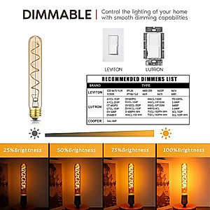 Dimmable T10 LED Bulbs, Warm White 2200K Amber, 7.3inch Long Tubular Light Bulb, 40 Watt Vintage Edison LED Filament Bulb,400lm,E26 Base Led Tube Bulb,Amber Glass,Pack of 4