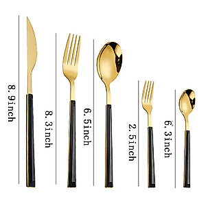 40-Piece Silverware Set with Steak Knives for 8, Food-Grade Stainless Steel Utensils Set Modern Spoons Forks Knives,Tableware Cutlery Set For Home Restaurant Hotel, Mirror Finish Black Handle