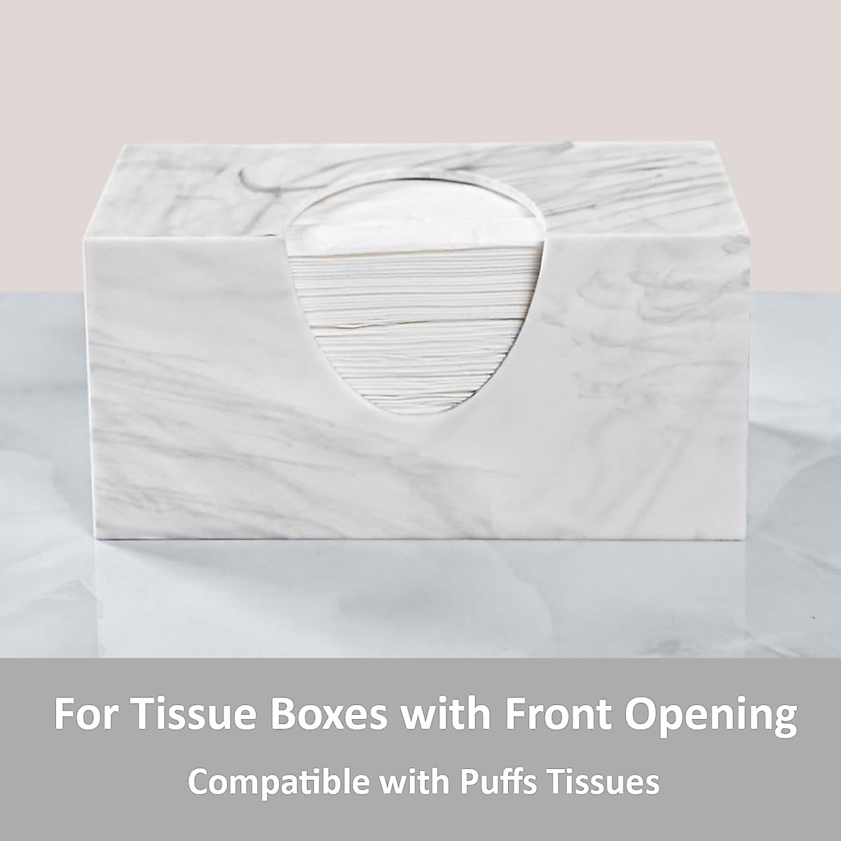 Tissue Box Cover Rectangle - Tissue Box Holder Rectangular - Compatible with Puffs - Acrylic Marble Bathroom Accessories Decor