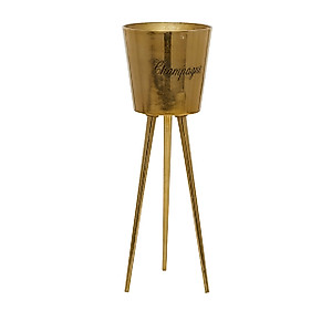 Deco 79 Aluminum Tall Floor Champagne 3 Bottle Ice Bucket, 10" x 10" x 28", Gold