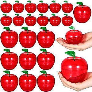 Tioncy 24 Pcs Plastic Apple Containers Christmas Decorations Red Apple Containers Bobbing Apple Teacher Apple Candy Cookie Jars Toy Containers for Gift Party Wedding Rosh Hashana Party(24 Pcs)