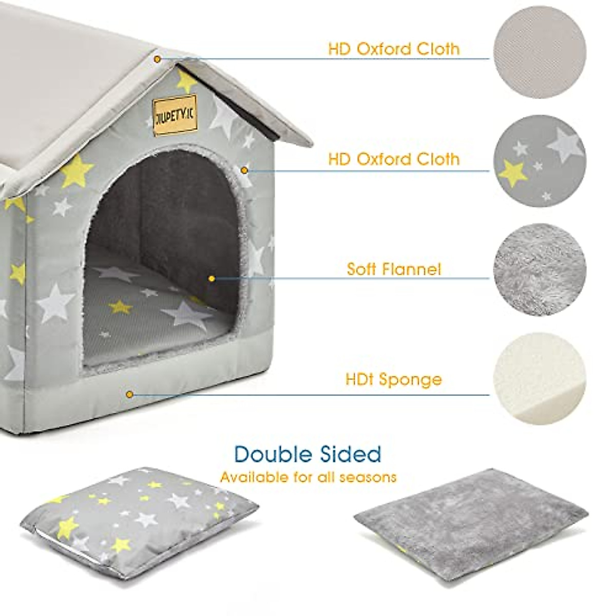 Jiupety Cozy Pet Bed House, Indoor/Outdoor Pet House, L Size for Cat and Medium Dog, Warm Cave Sleeping Nest Bed for Cats and Dogs, Gray