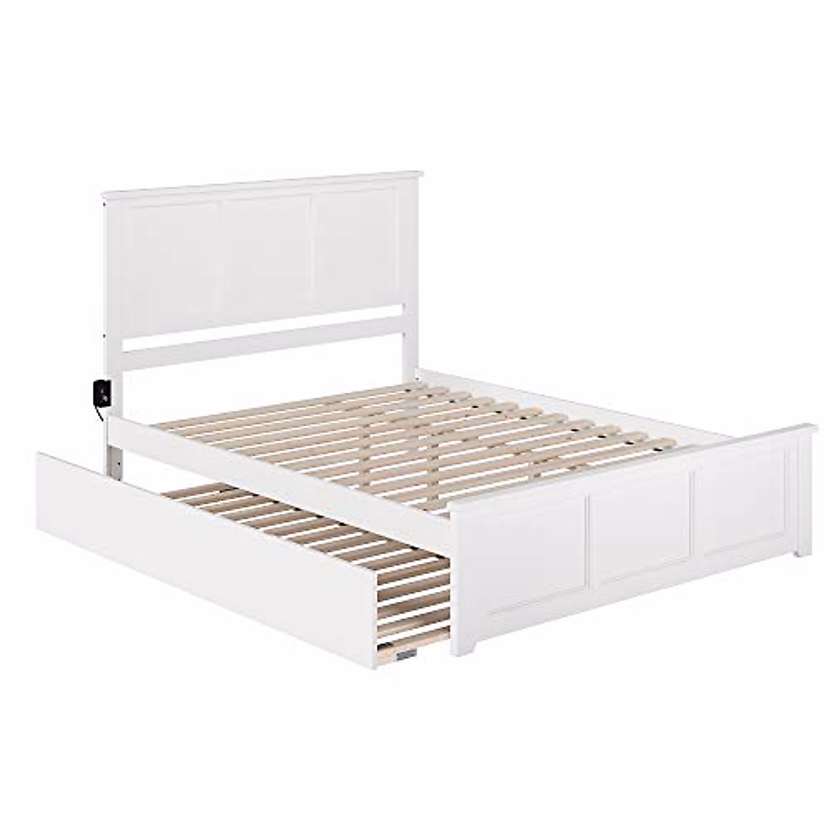 AFI Madison Queen Platform Bed with Matching Footboard and Turbo Charger with Twin Extra Long Trundle in White