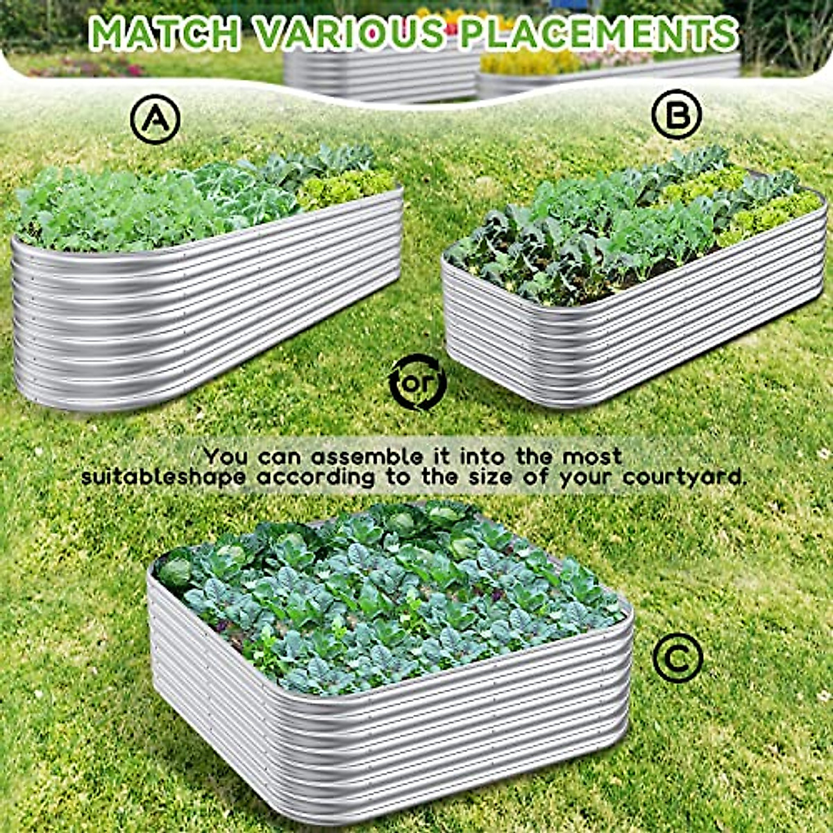 9x2x2ft Galvanized Raised Garden Bed for Vegetables, 9 in 1 Adjustable Outdoor Garden Raised Planter Box, Raised Beds for Gardening Flower