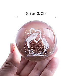 HDCRYSTALGIFTS 3D Dolphin Crystal Ball Paperweight Figurines- Dolphin Gifts Crystal Ball with Stand, Valentine's Day,Birthday Gift