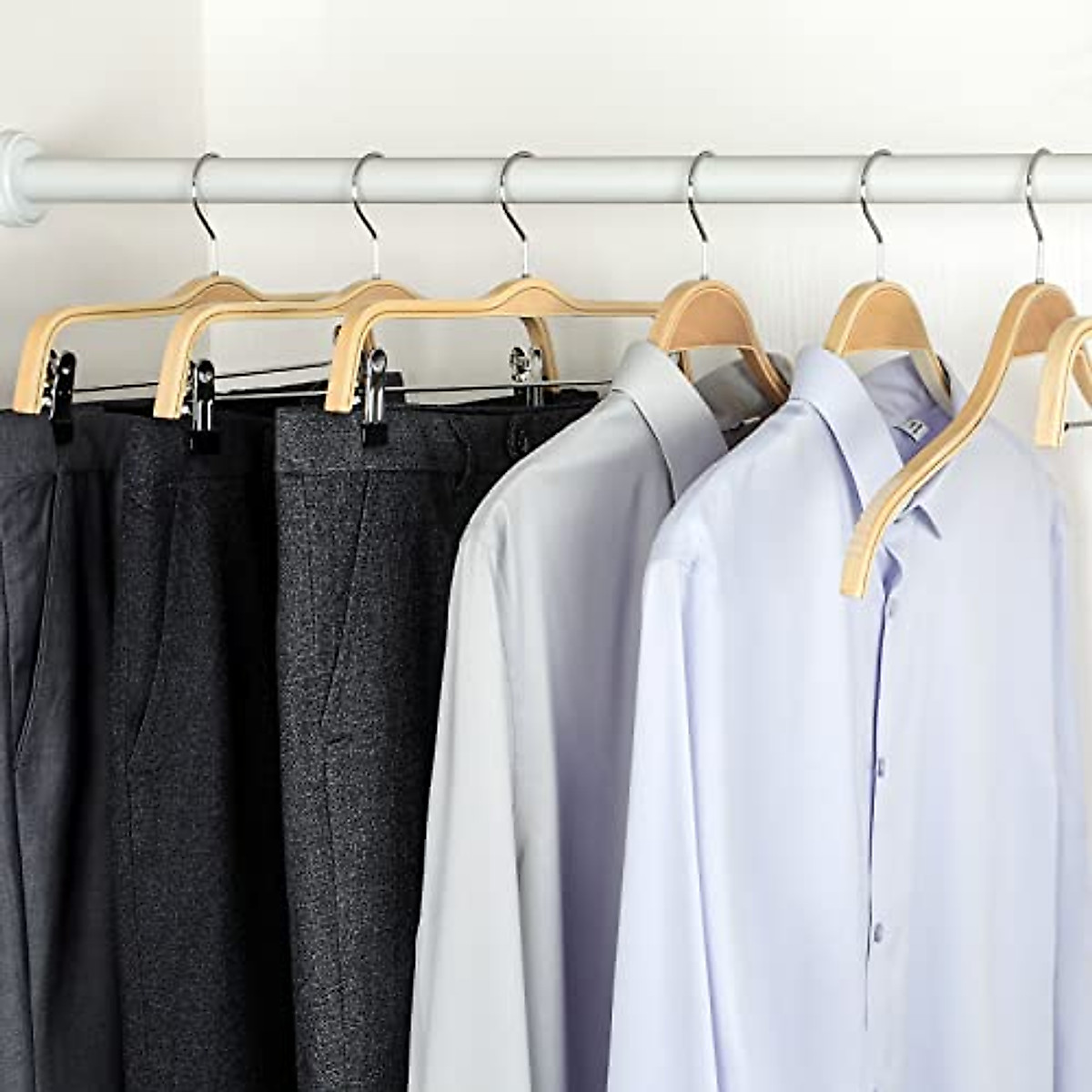 TOPIA HANGER Slim Natural Wood Hangers with Extra Soft Non-Slip Rubber Grips, 10-Pack High-Grade Fashion Hanger No Shoulder Bump for Sweater, Camisole, Jacket, Dress, Coat -CT15N