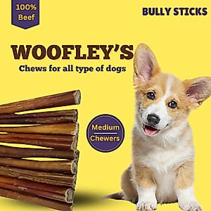 Woofley's 6" Regular Sized Buffalo Bully Sticks - (25 Count) - Bully Sticks for Dogs - Long Lasting Bully Stick Dog Chews
