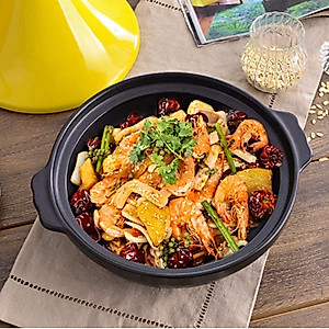 Tagine Moroccan Cast Iron Cooker Pot, Enameled Heat-Resistant Non-stick Casserole, with Lid - for 3-5 Persons Hand,Yellow