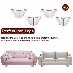 BSTKEY 4Pcs 8CM/3 Inch Modern Metal Furniture Sofa Cabinet Legs with Mounting Screws - DIY Replacement Legs Set for Furniture Cabinet Foot Legs Sofa Bed Desk Table Feet Support, Silver