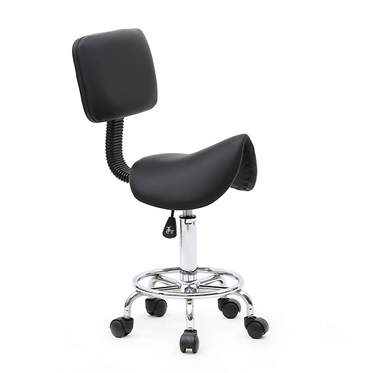 Saddle Stool?Adjustable Rolling Ergonomic Seat Style Saddle Stool Chair with Back Support and Footrest for Clinic Dentist Spa Massage Salons Studio?Black
