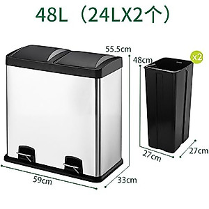 AAMNA 13 Gallon/48L Step Trash Can w/Lid Stainless Steel Garbage Can with Dual Compartment Large Capacity Foot Pedal Kitchen Recycle Waste Bin