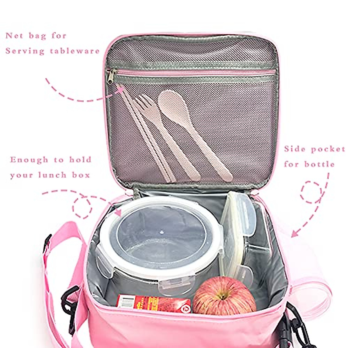 Girls Lunch Box,Insulated Rainbow Tote Bag,Lunch Bag for Kids,Rainbow Lunch Box for Girls School Picnic Travel Outdoor,Pink