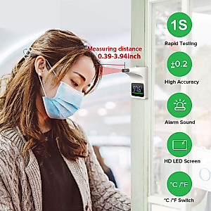 GEKKA Wall Mounted Infrared Forehead Thermometer for Adults, Non Contact Digital Wall Thermometer with LCD Display Fever Alarm Accurate Instant Reading for Offices, Schools, Factories
