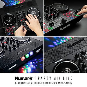 Numark Party Mix Live + HF125 - DJ Controller/Adults & Kids DJ Set with DJ Lights, DJ Speakers, DJ Mixer and Portable DJ Headphones