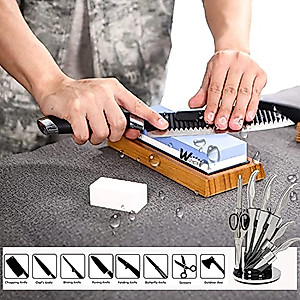 Knife Sharpening Kit - 1000/6000 Grit Japanese Whetstone Knife Sharpener set with Non-slip Rubber Base Angle Guide Flattening Wet stone for Kitchen Knives Chisel Axe Scissors