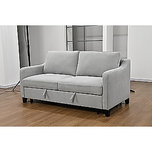 3-in-1 Upholstered Futon Sofa Loveseat Convertible Sleeper Couch Bed ,2-Seaters Sofa & Couch Soft Cushions Love Seat Daybed for Small Space Living Room Napping,Light Gray Queen Size with 2 Pillows