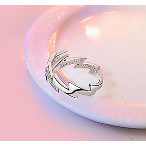 QIAN0813 18K Rose Gold Tone Adjustable Open Finger Rings Lightning Bolt for Women Shining Cubic Zircon CZ Ring Fashion Jewelry (18K white gold)