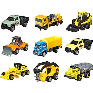 Matchbox Cars 9-Pack of 1:64 Scale Toy Construction Vehicles, Multipack of Realistic Trucks, Collectible Set
