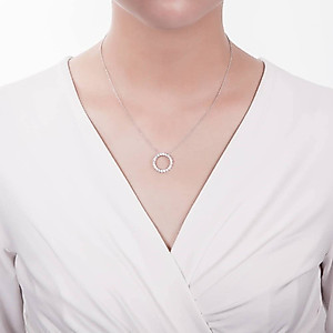 BERRICLE Sterling Silver Open Circle Cubic Zirconia CZ Pendant Necklace for Women, Rhodium Plated