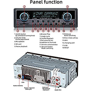 FYPLAY Dual USB Car Stereo Radio Receiver - Single Din, Bluetooth Hands Free Calling, Support USB/SD/AUX/MP3, with Clock Display LCD, Dual Knob Car Multimedia Audio Player, USB Fast Charging